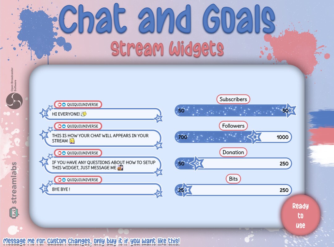 Cute Blue Stars & White Transparent Chat and Goals for Stream - Twitch ...