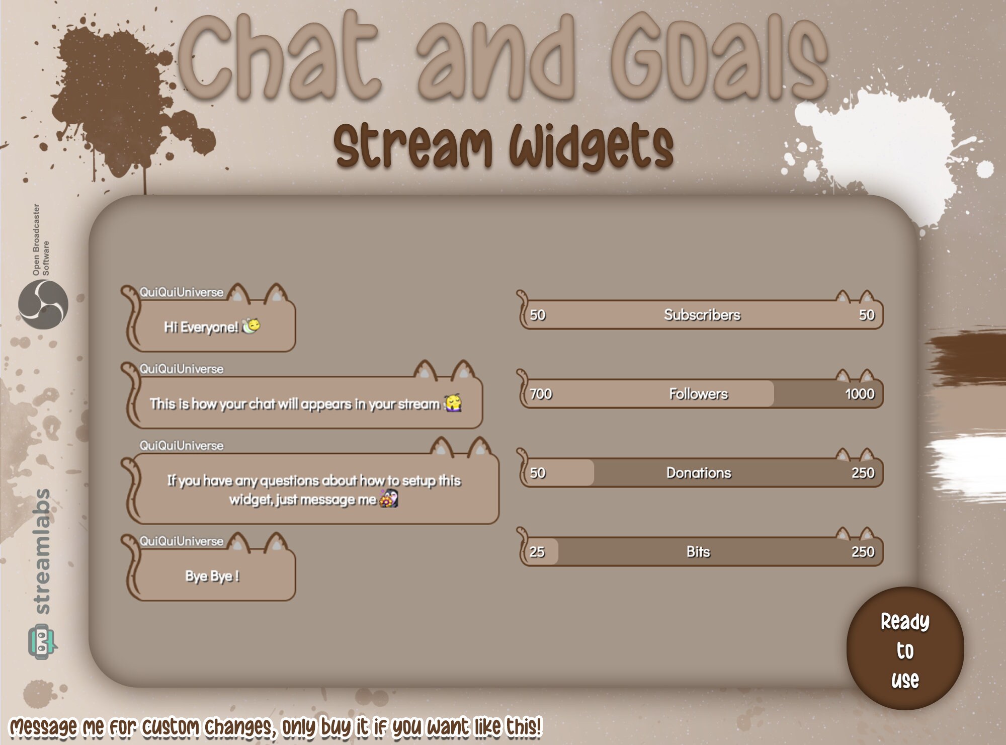 Kitten Animated Brown Chat and Goals for Stream Twitch - Etsy