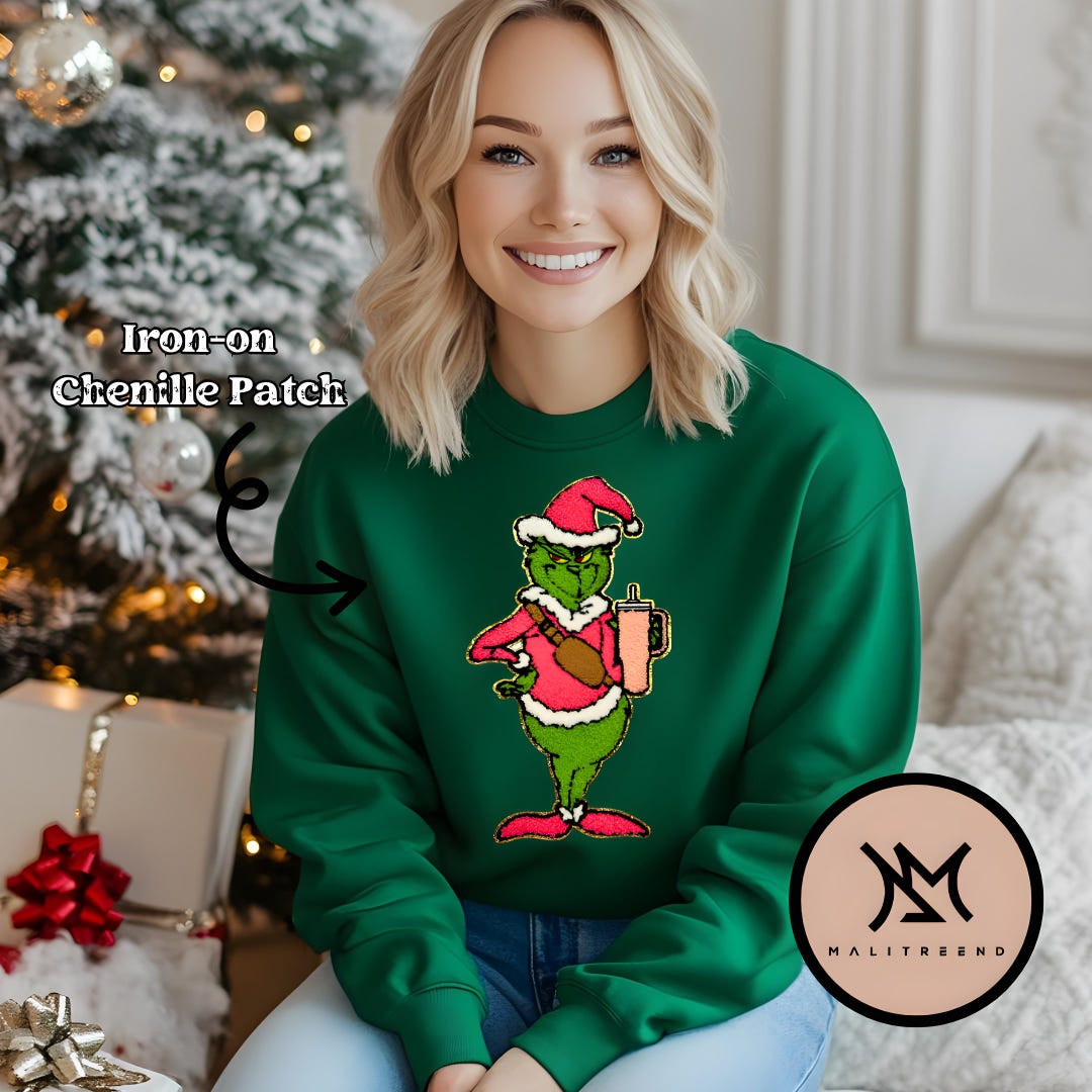 Grinch Chenille Patch, Christmas Patch, Funny Holiday Patch, DIY Grinch Patch, Trendy Holiday ...