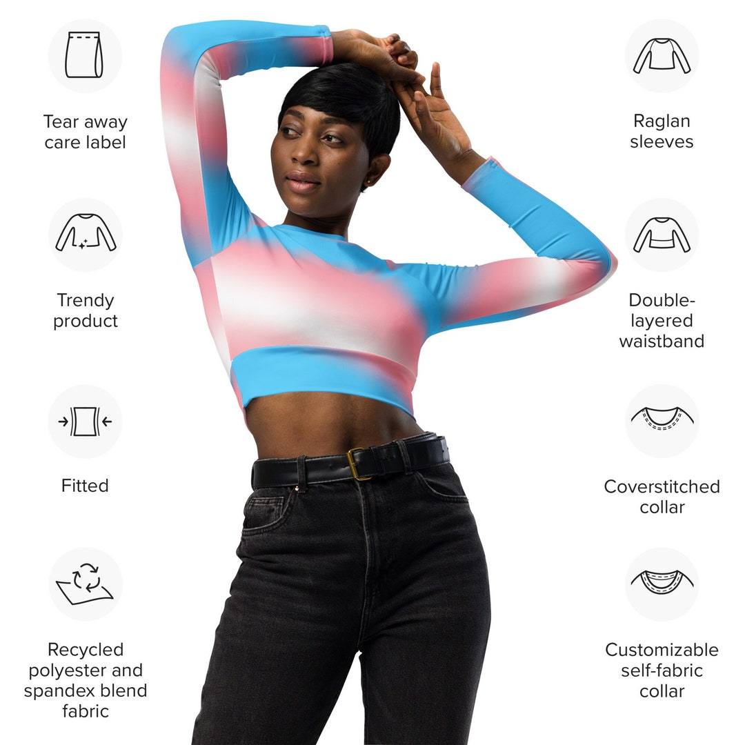 Transgender Pride Long Sleeve Crop Top 2xs 6XL Transgender MTF Clothing ...
