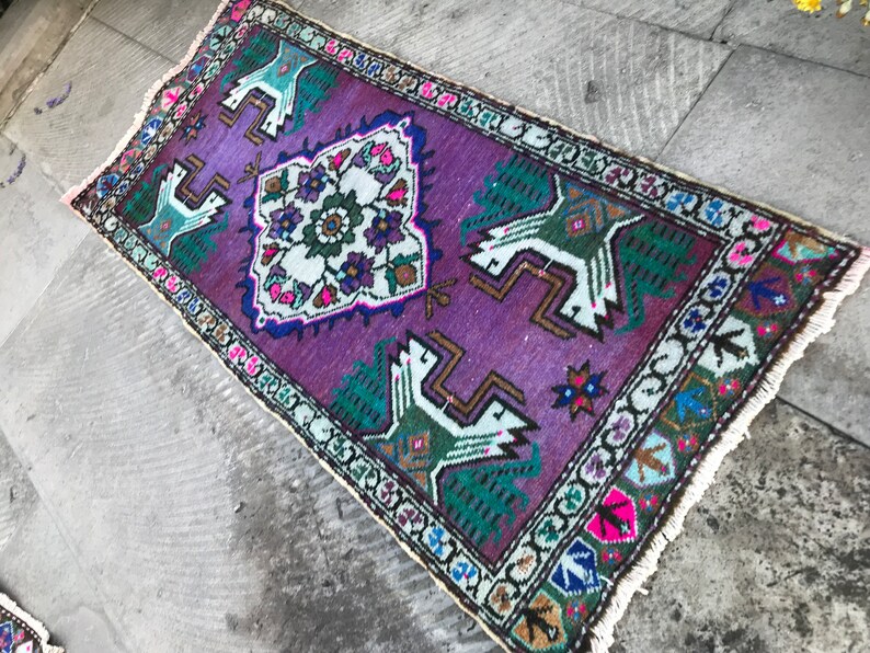 Small Purple Rug Turkish Vintage Small Rug Handmade Bathroom Rug Home ...