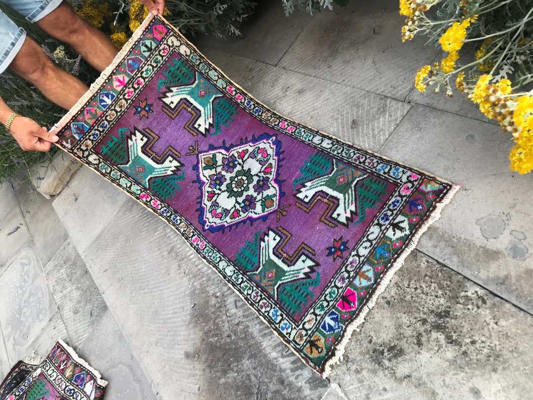 Small Purple Rug Turkish Vintage Small Rug Handmade Bathroom Rug Home ...