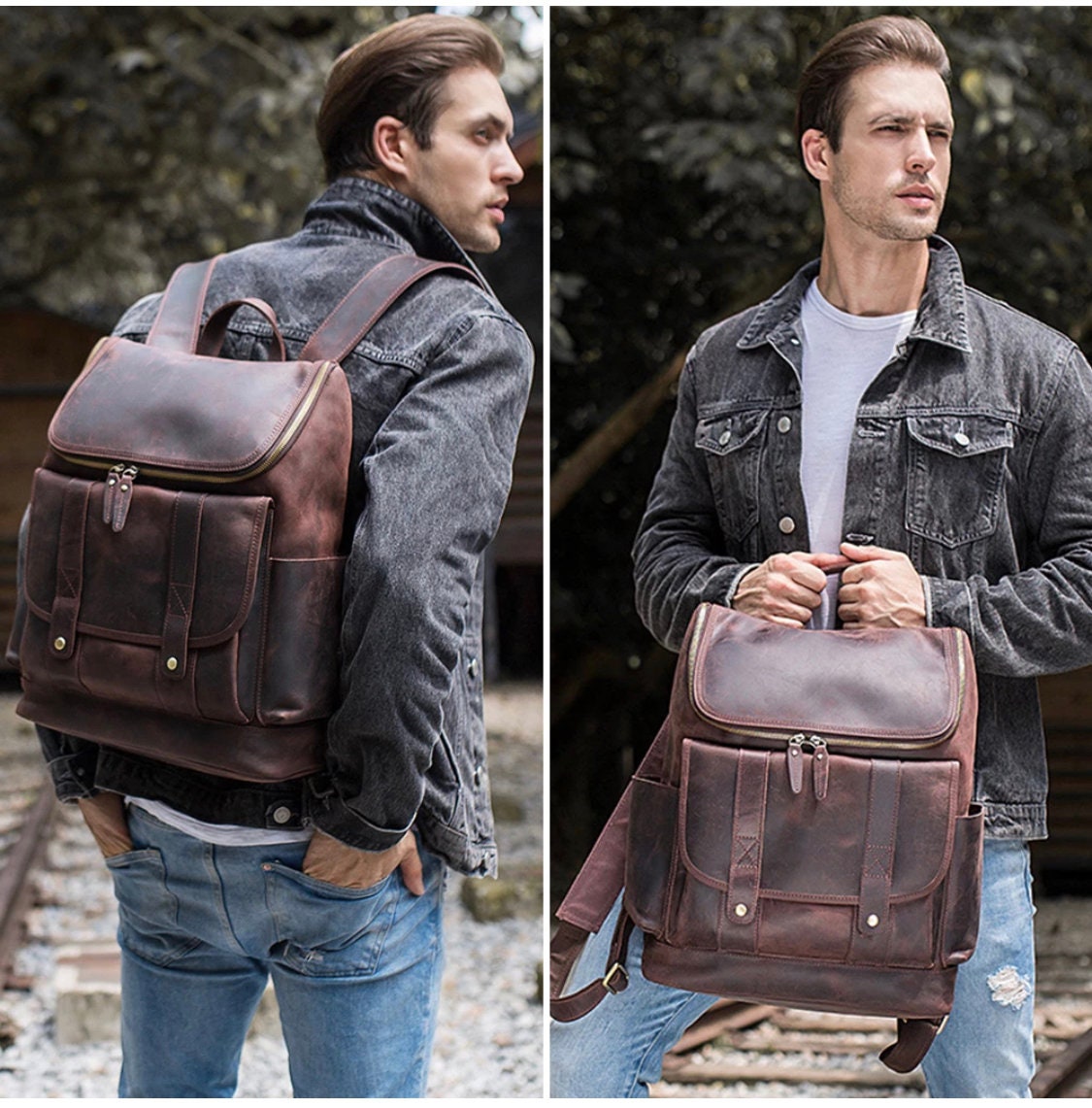 Mochila de cuero para hombre / Bolso Mochila de Cuero / | Etsy