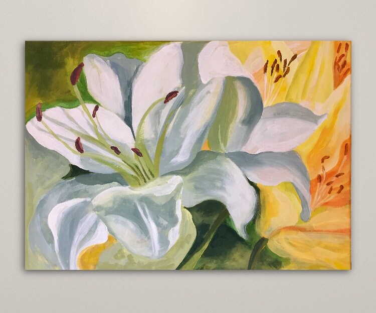 Lilies Painting Flowers Art Original Artwork Bright Flowers | Etsy