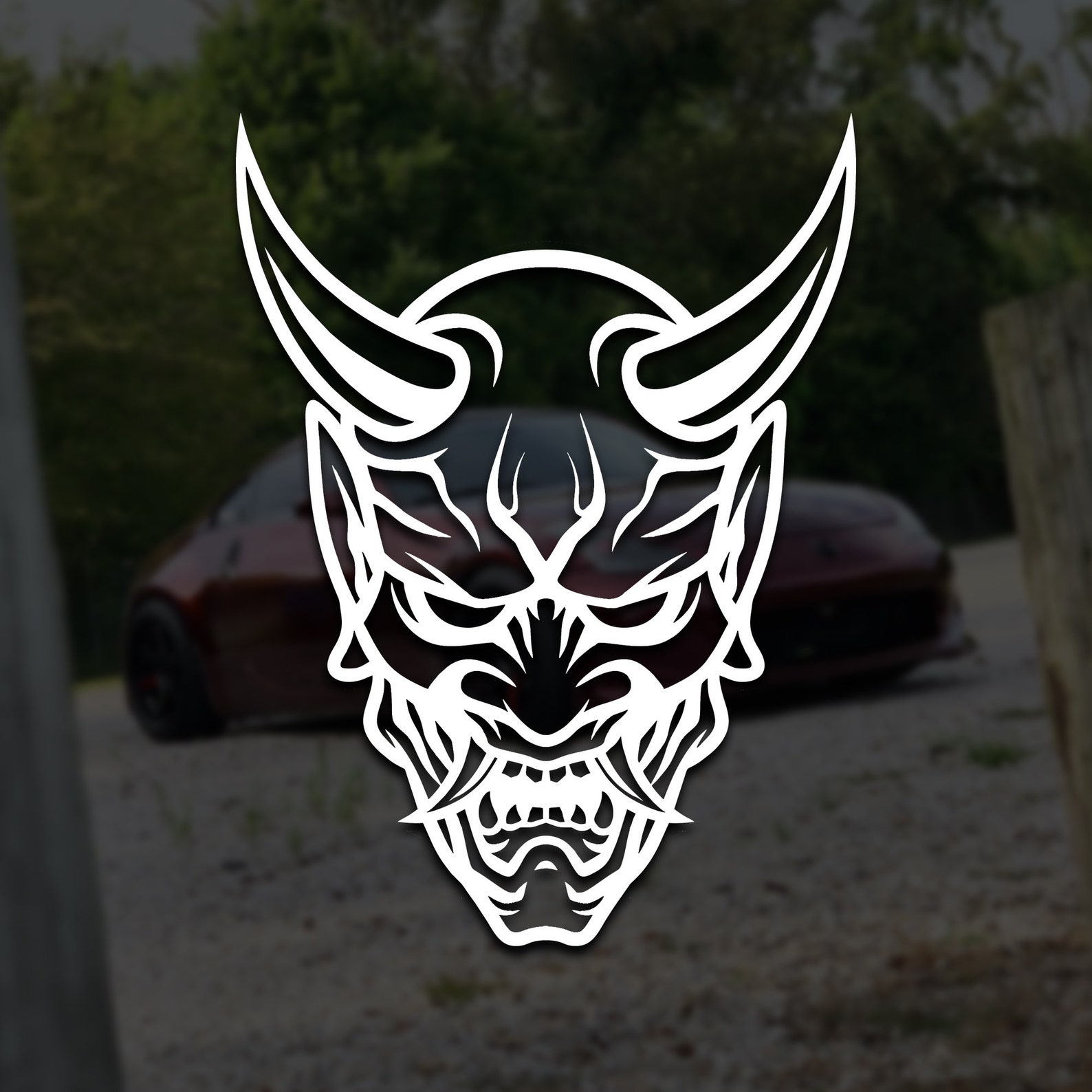 JDM Oni Mask Vinyl Decal - OIL SLICK | Japanese Text Banner Exhaust ...