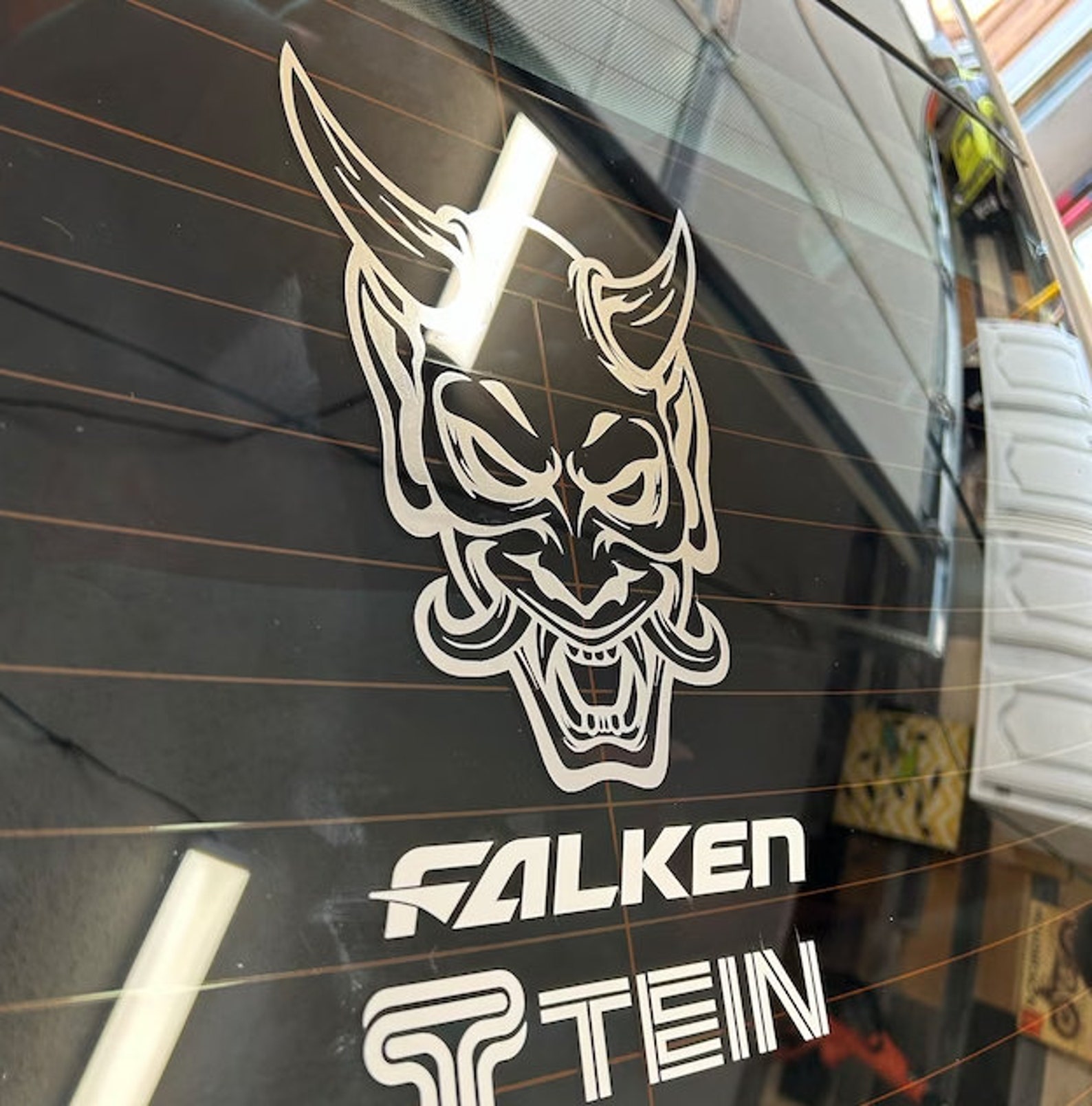 JDM Oni Demon Mask Vinyl Decal | Japanese Text Banner Exhaust Ninja ...