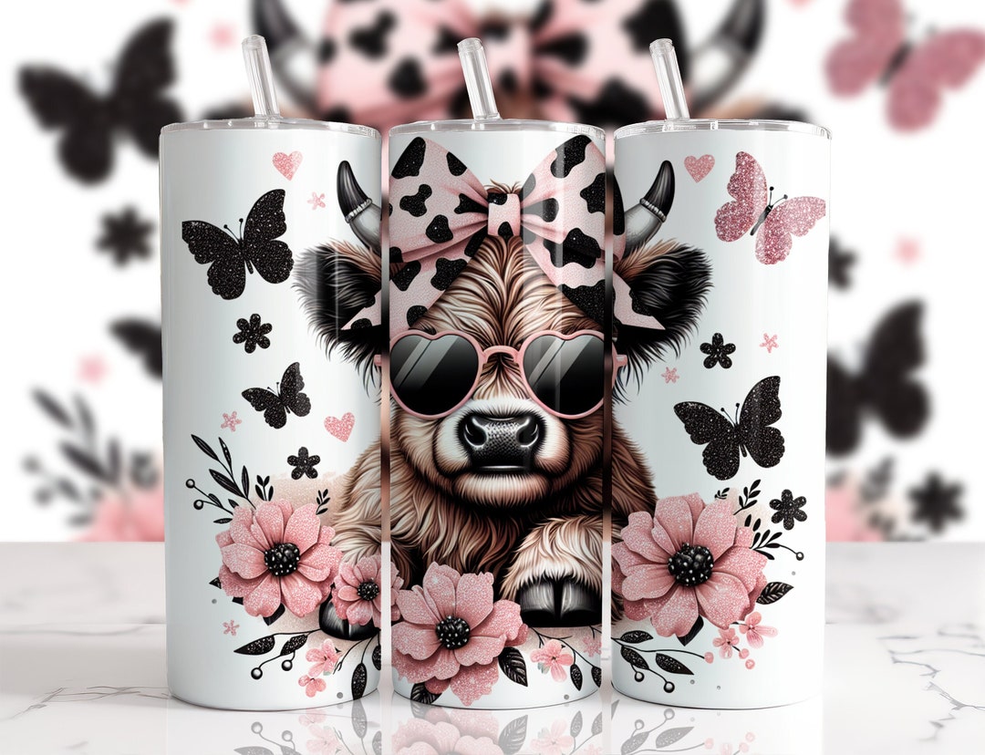 Pink Highland Cow Tumbler 20oz Sublimated Tumbler Adorable Floral ...