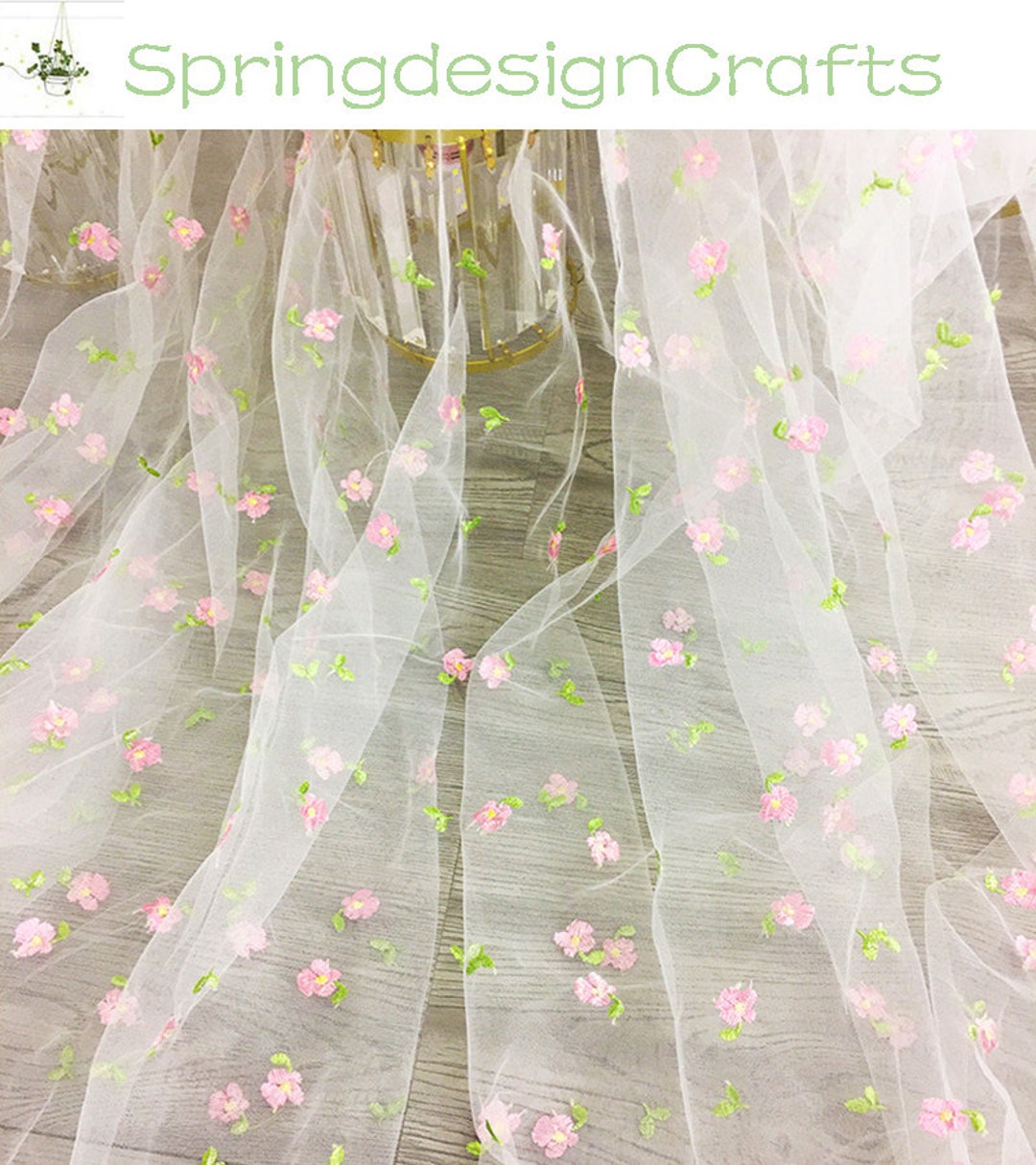 Embroidered Pink Flower Tulle: DIY Dress Fabric - 67 Inch Wide, Party ...