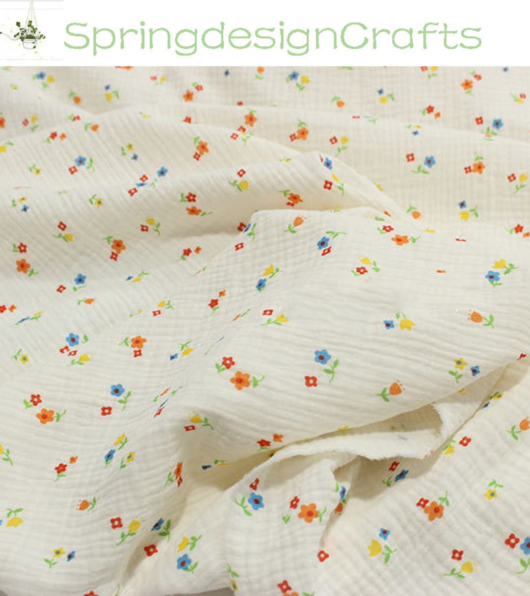 Flower Gauze Fabric, Print Colorful Flowers Crinkled Muslin Gauze, by ...