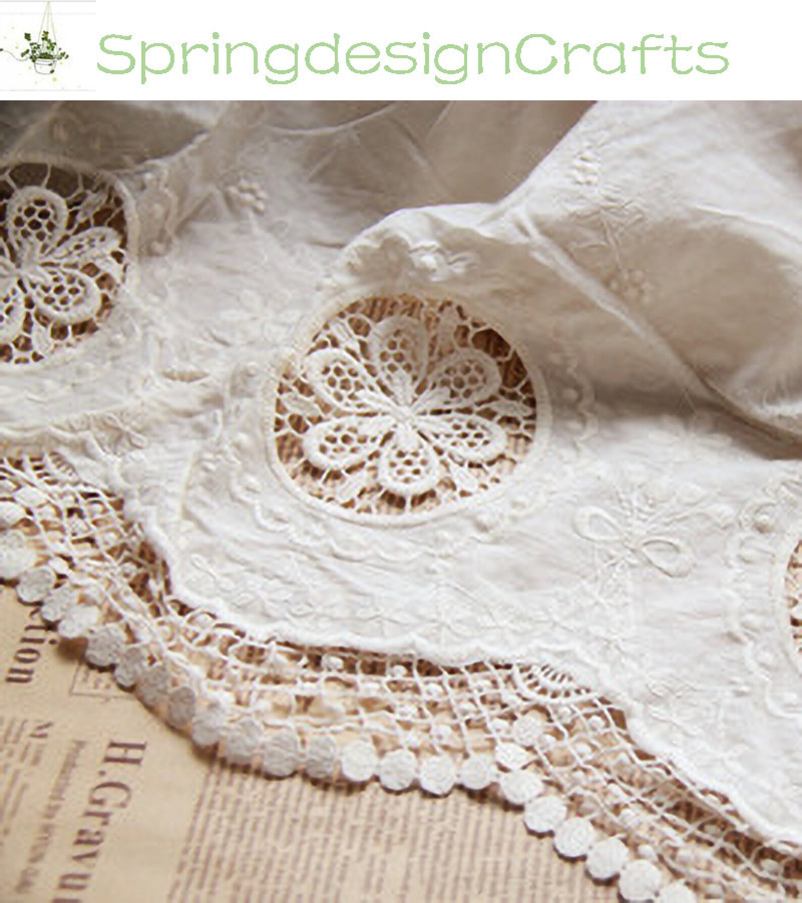 White Flower Eyelet Fabric: Embroidered Cotton Lace Sewing Material ...