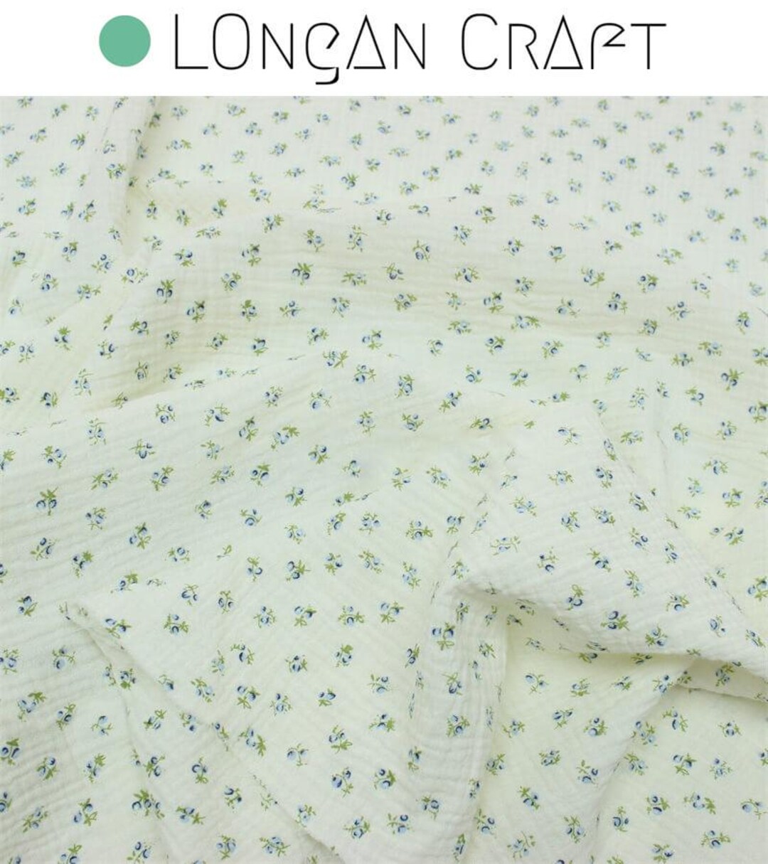 Floral Gauze Fabric, Cute Blue Flowers Double Cotton Gauze, 100% Cotton ...