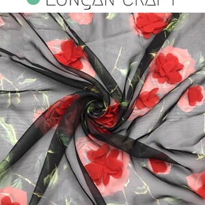 Floral Chiffon Fabric, 3D Flowers Printed Chiffon, DIY Dresses Blouse ...