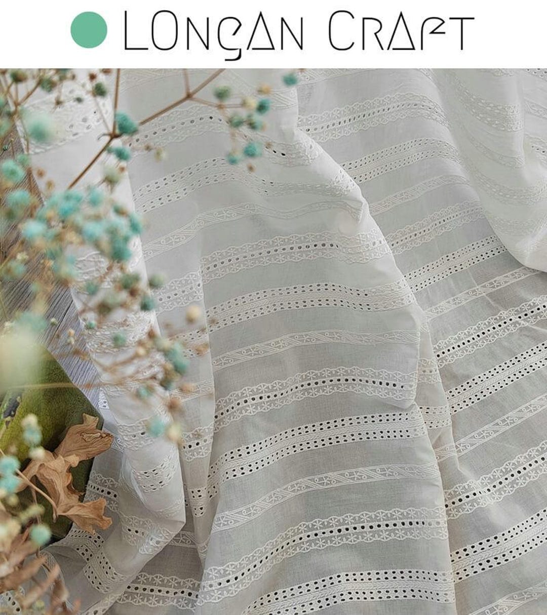 White Cotton Eyelet Fabric: Flower Embroidered Sewing Material - Etsy