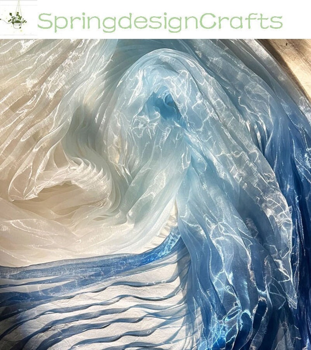 Pleated Gradient Blue Organza Fabric: 55 Inch Wide, Dresses Material ...