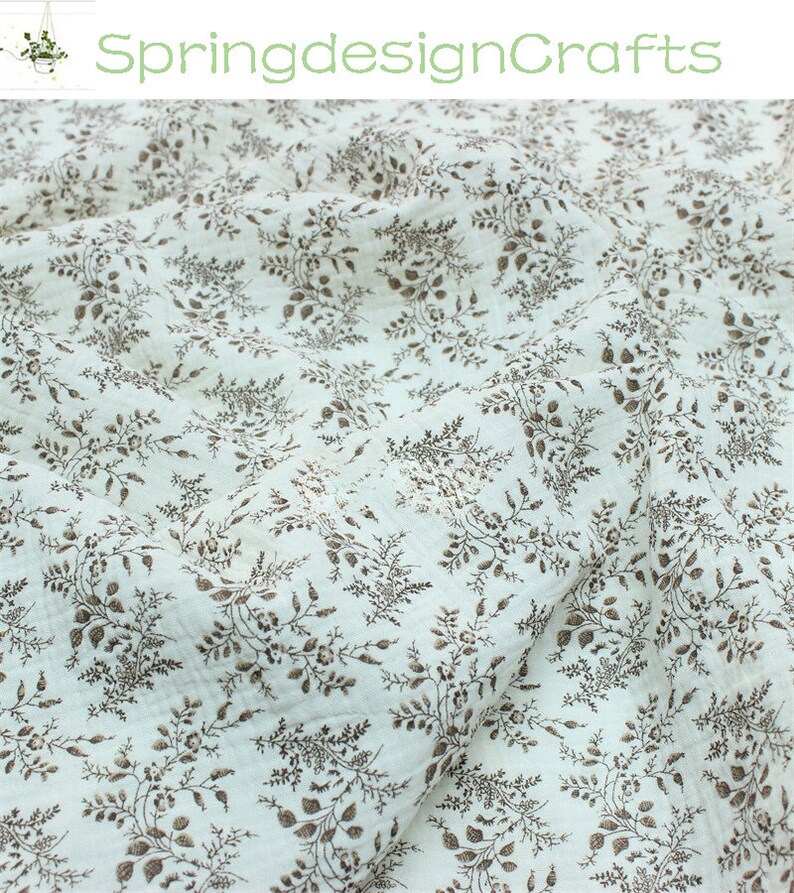 Floral Double Gauze Fabric: Printed Plant Leaves, 100% Cotton by the ...