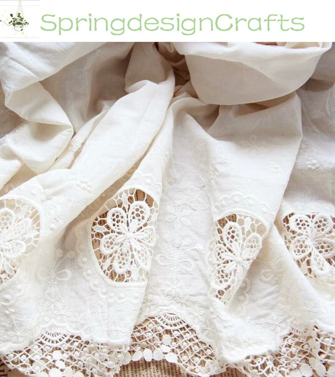 White Flower Eyelet Fabric: Embroidered Cotton Lace Sewing Material ...