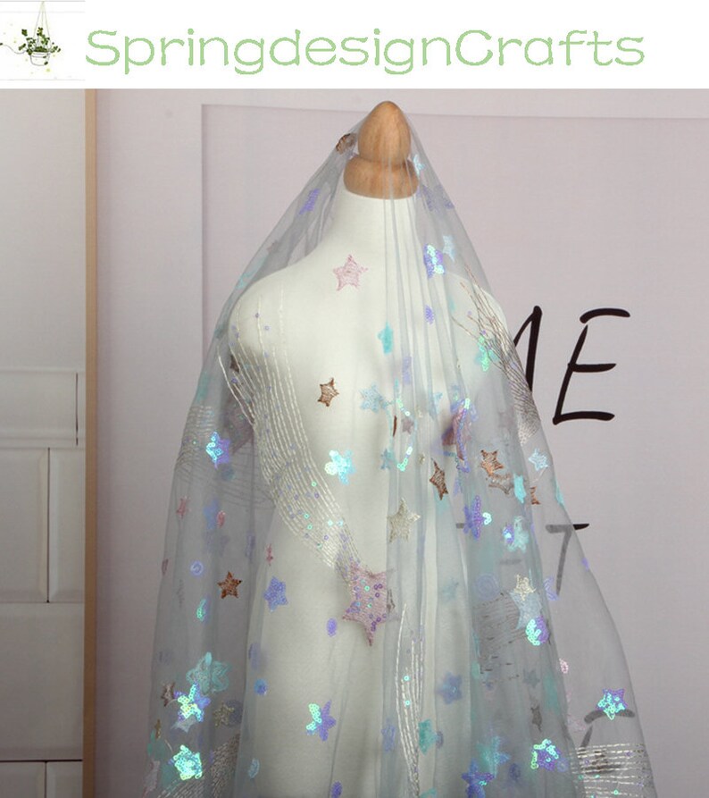 Star Sequin Tulle Glitter Embroidery Sequin Star Tulle - Etsy