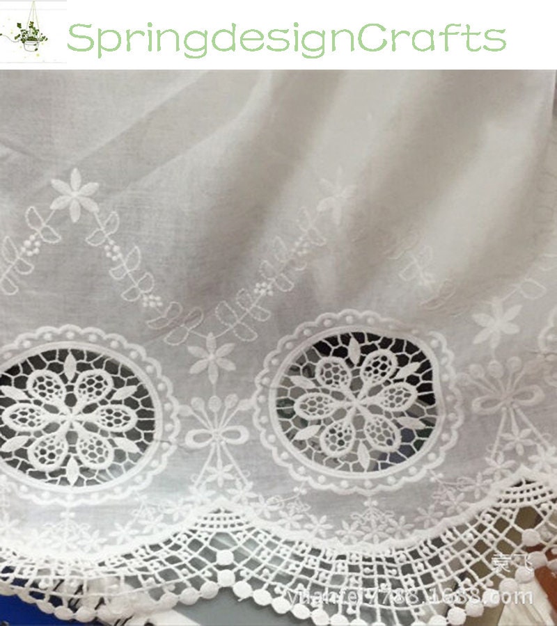 White Flower Eyelet Fabric: Embroidered Cotton Lace Sewing Material ...