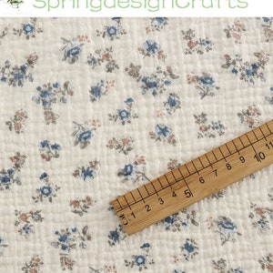 Blue Floral Cotton Gauze Fabric: 100% Cotton Crepe, Crinkle Muslin ...