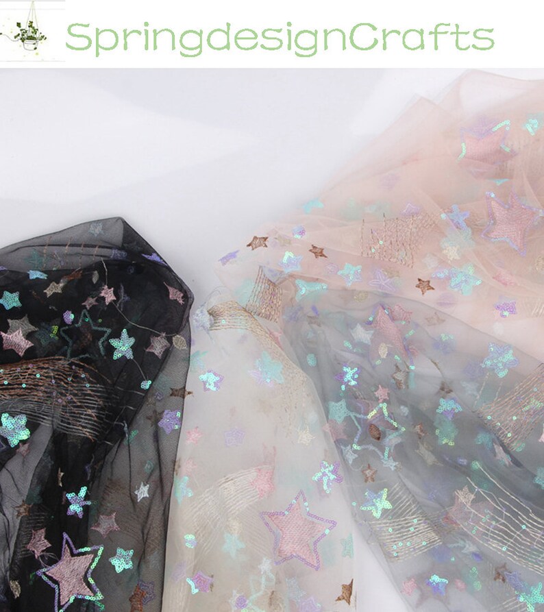 Star Sequin Tulle Glitter Embroidery Sequin Star Tulle - Etsy