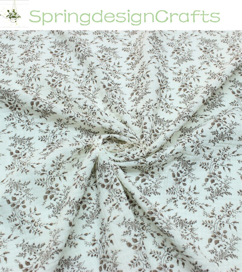 Floral Double Gauze Fabric: Printed Plant Leaves, 100% Cotton by the ...