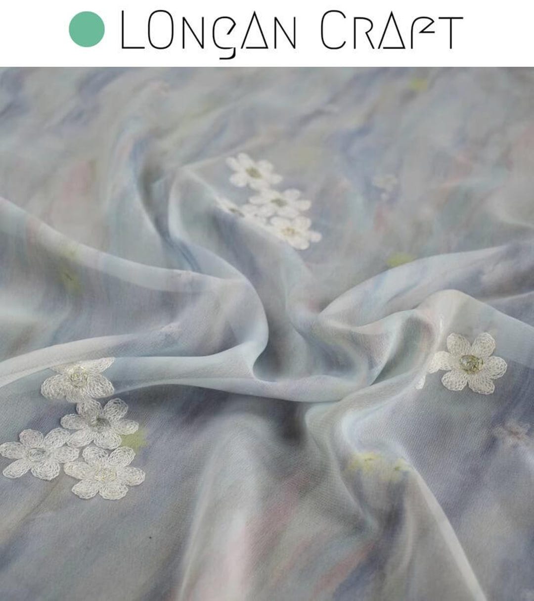 Embroidered Chiffon Fabric, Flowers Embroidered Gradient Chiffon, Soft ...