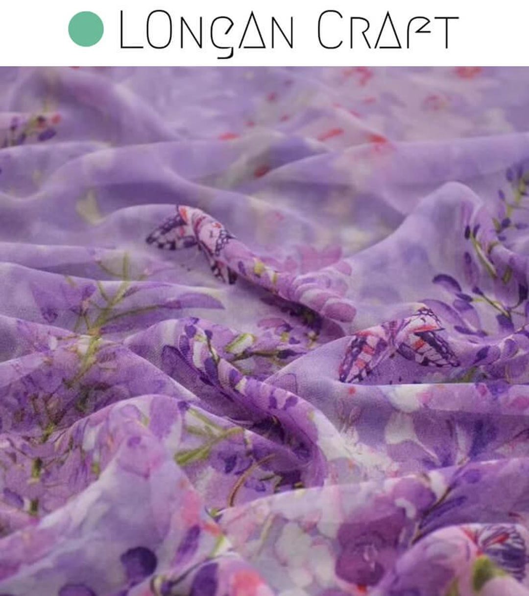 Flower Chiffon Fabric, Purple Flowers Butterfly Georgette Chiffon ...