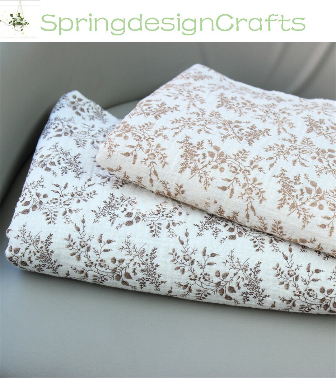 Flower Gauze Fabric, Printed Plant Leaves Double Crinkled Fabric, Baby ...