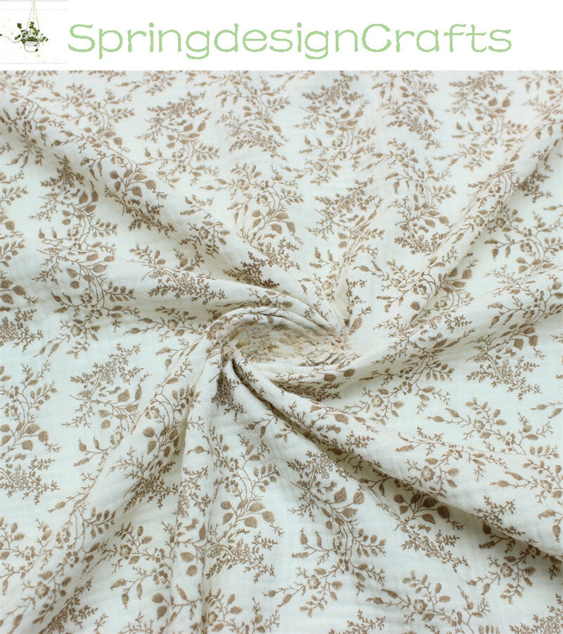 Floral Double Gauze Fabric: Printed Plant Leaves, 100% Cotton by the ...