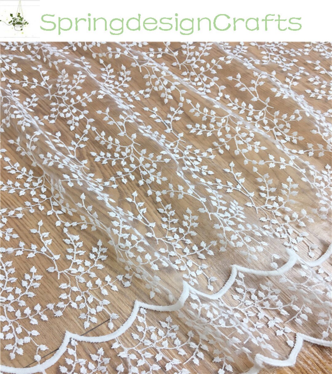 Floral Embroidery Tulle, White Embroidered Leaves Tulle Fabric, DIY ...