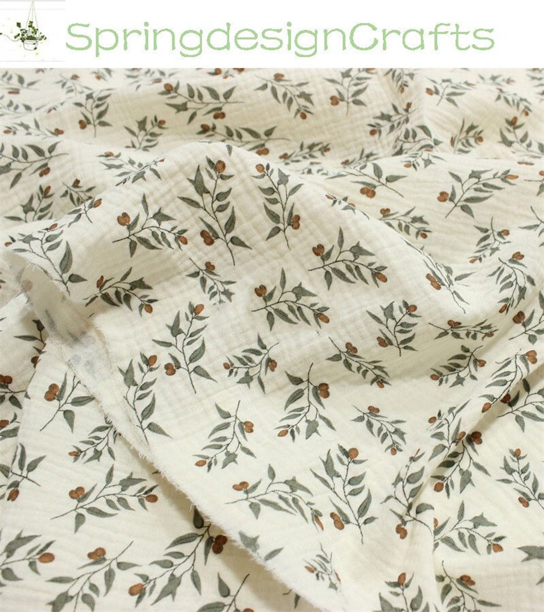 Gauze Fabric Prints, Plant Leaves Double Crinkled Fabric, Baby Cotton ...