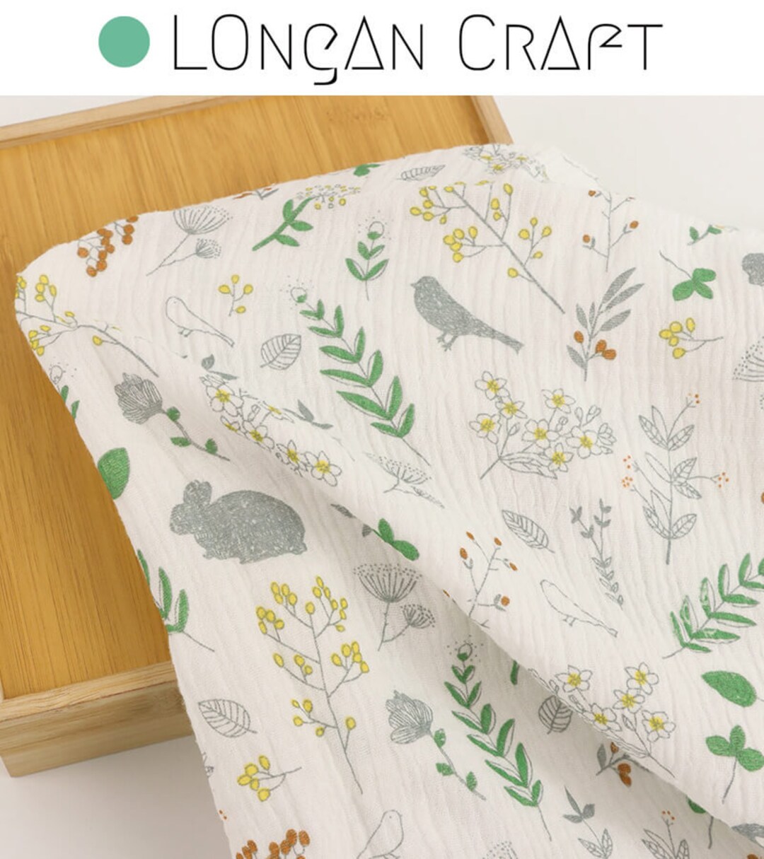 Double Cotton Gauze Fabric, Flowers Bird Rabbit Printed Crepe Fabric ...