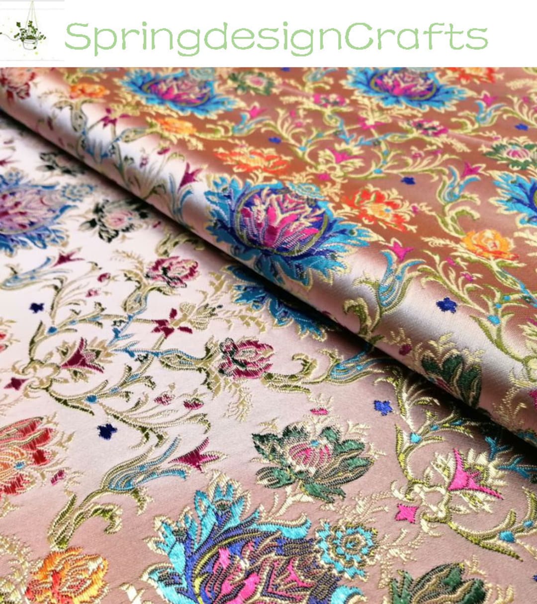 Flower Brocade Fabric by the Yard, Silk Jacquard Brocade Fabric, DIY ...