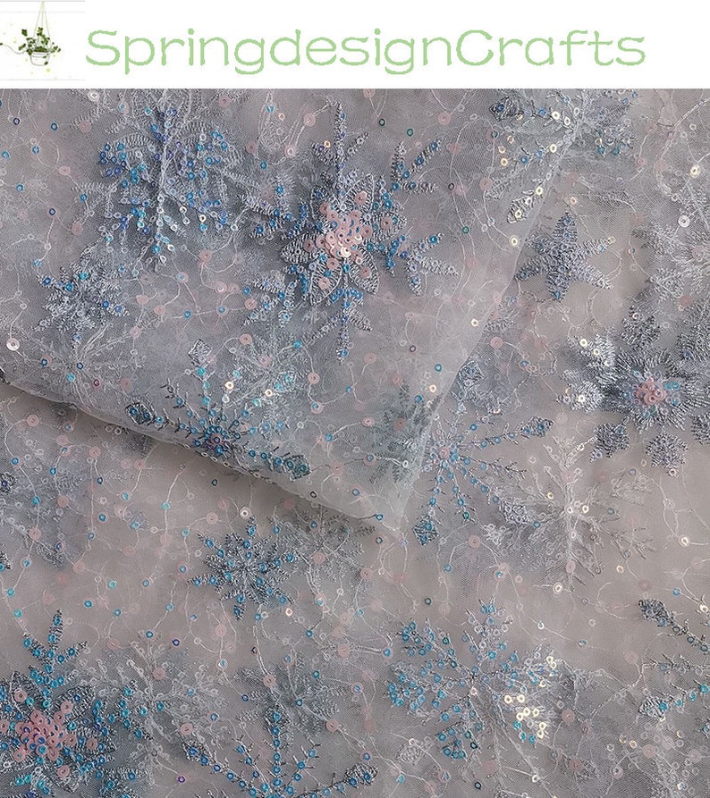 Snowflake Sequin Fabric Embroidered Snowflake Mesh Fabric - Etsy