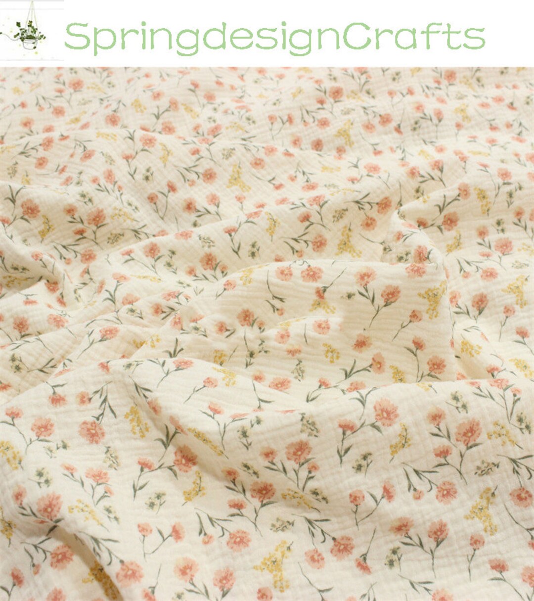 Floral Print Cotton Gauze Fabric: Crinkled Double Layer, by the Yard ...