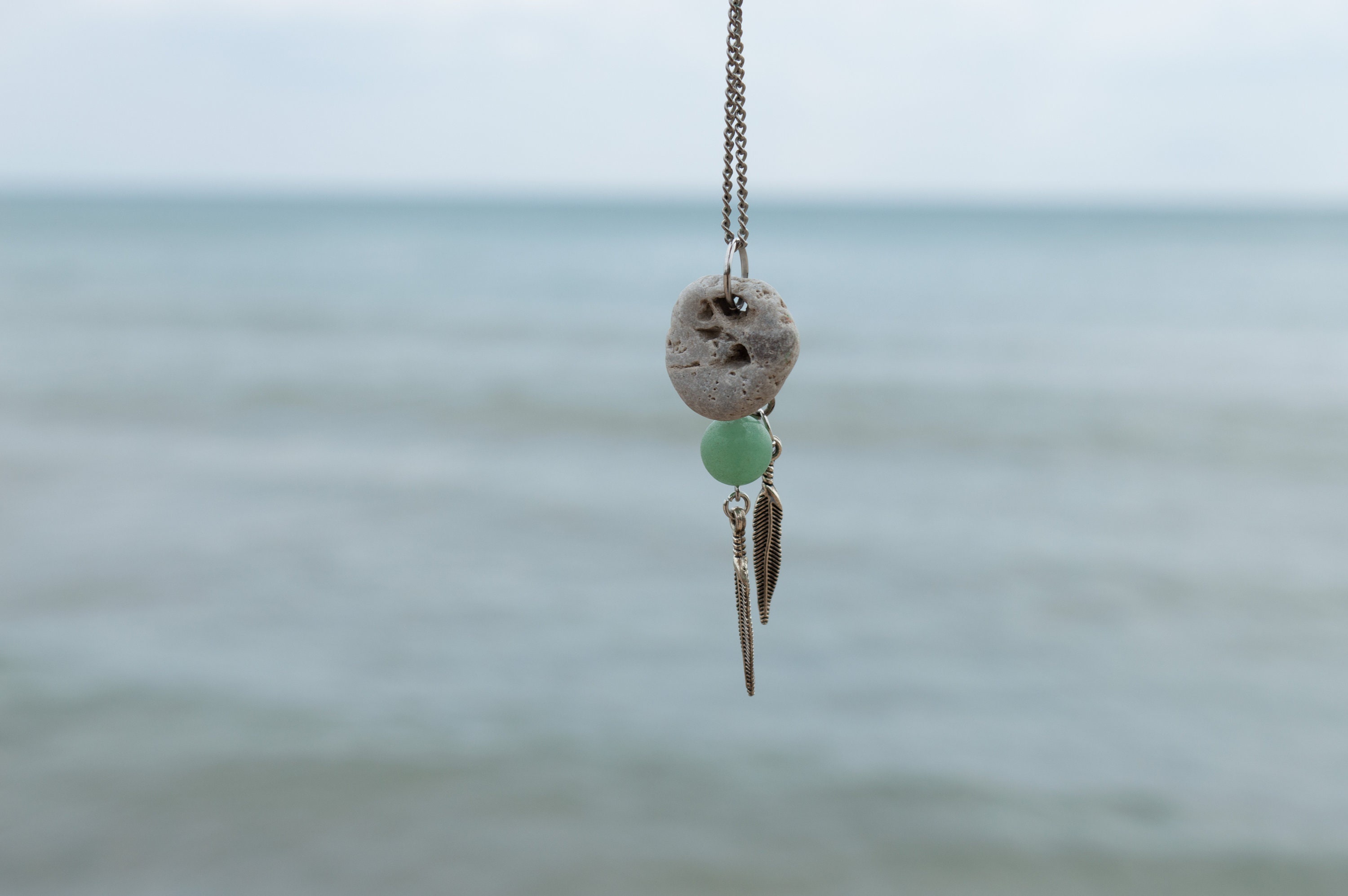 Genuine Hag Fairy Stone With Bead and Silver Feather Pendants Chain ...