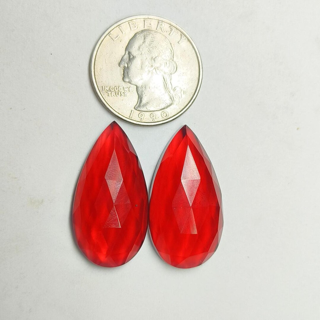Red Garnet Hydro Glass Quartz Pair, Size 16X30X7 Mm, Faceted Gemstone ...