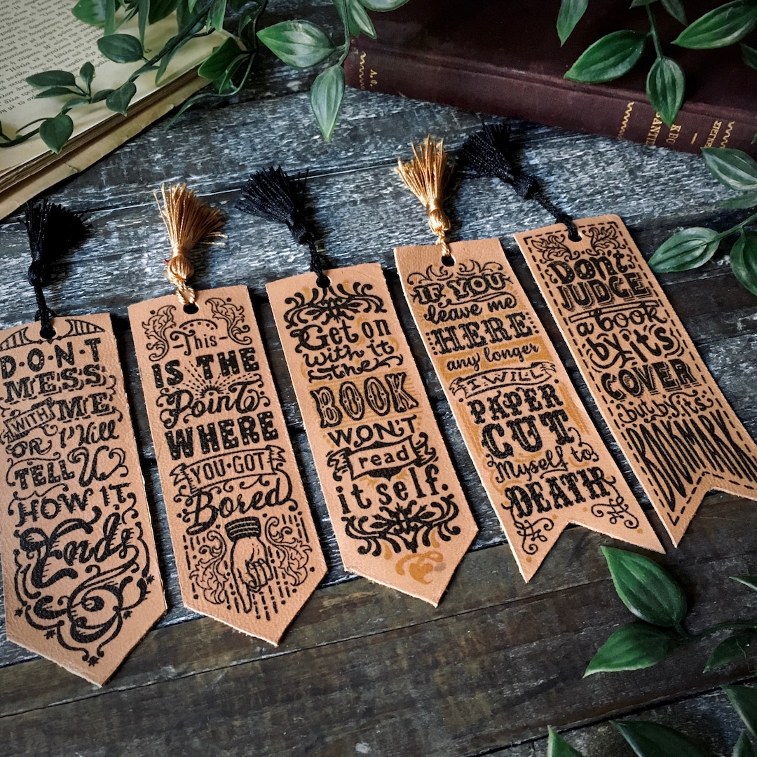 Hand Crafted Leather Bookmark | Bookmarks Set of 3 | Funny Quote ...
