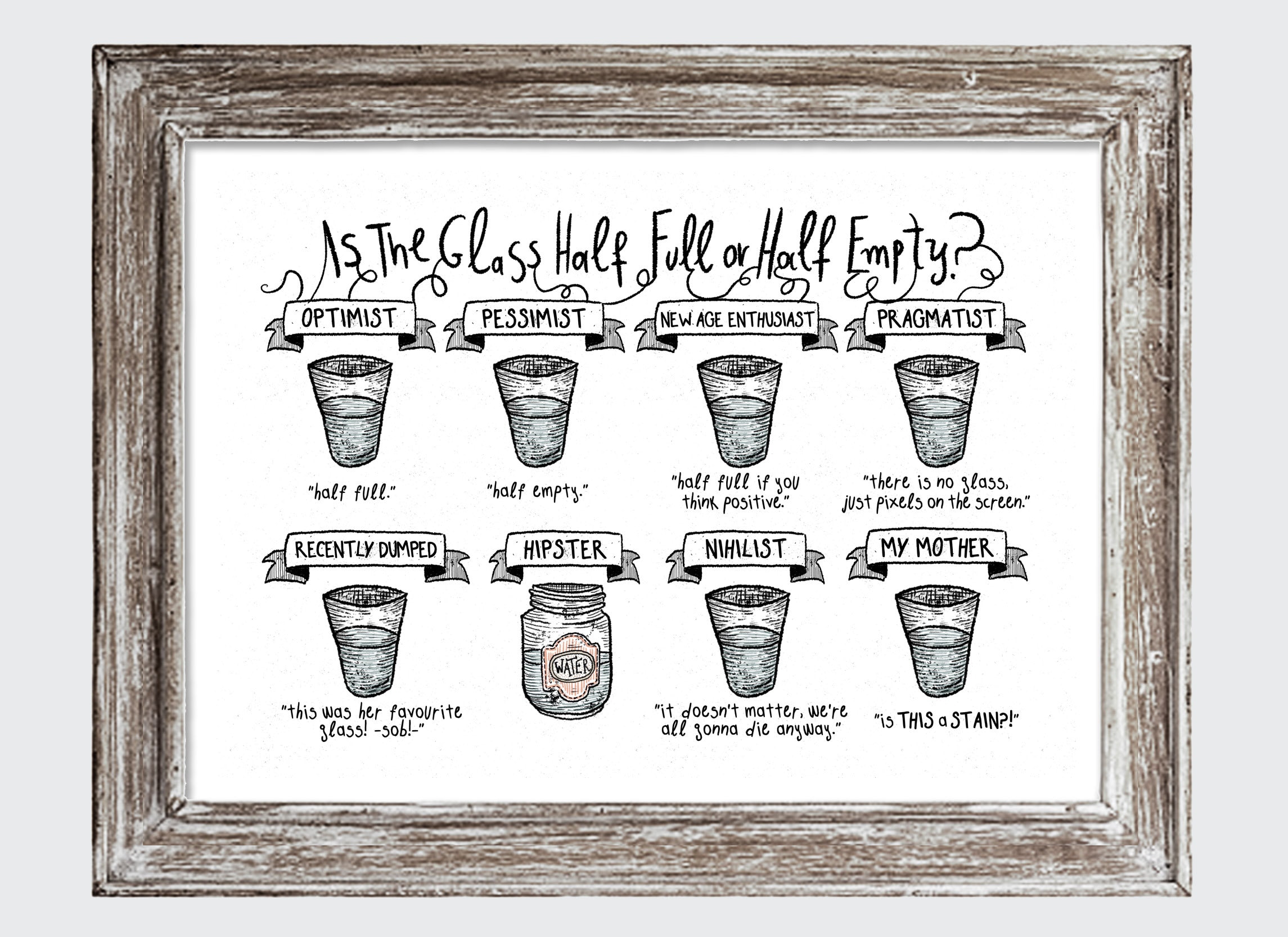 Is the Glass Half Empty Humorous Signed Art Print Half Full Half Empty ...