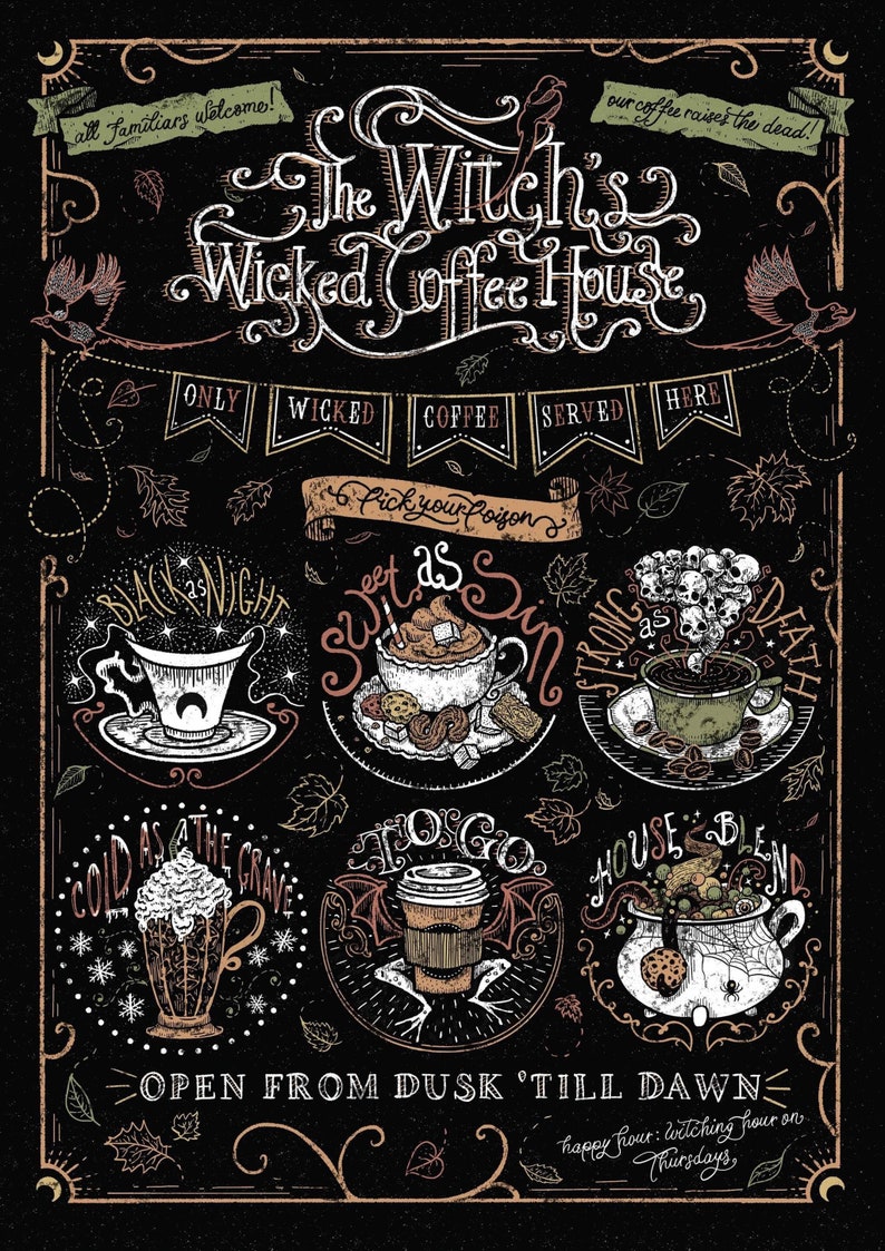 The Witchs Wicked Coffee House Signed Art Print Coffee Art - Etsy