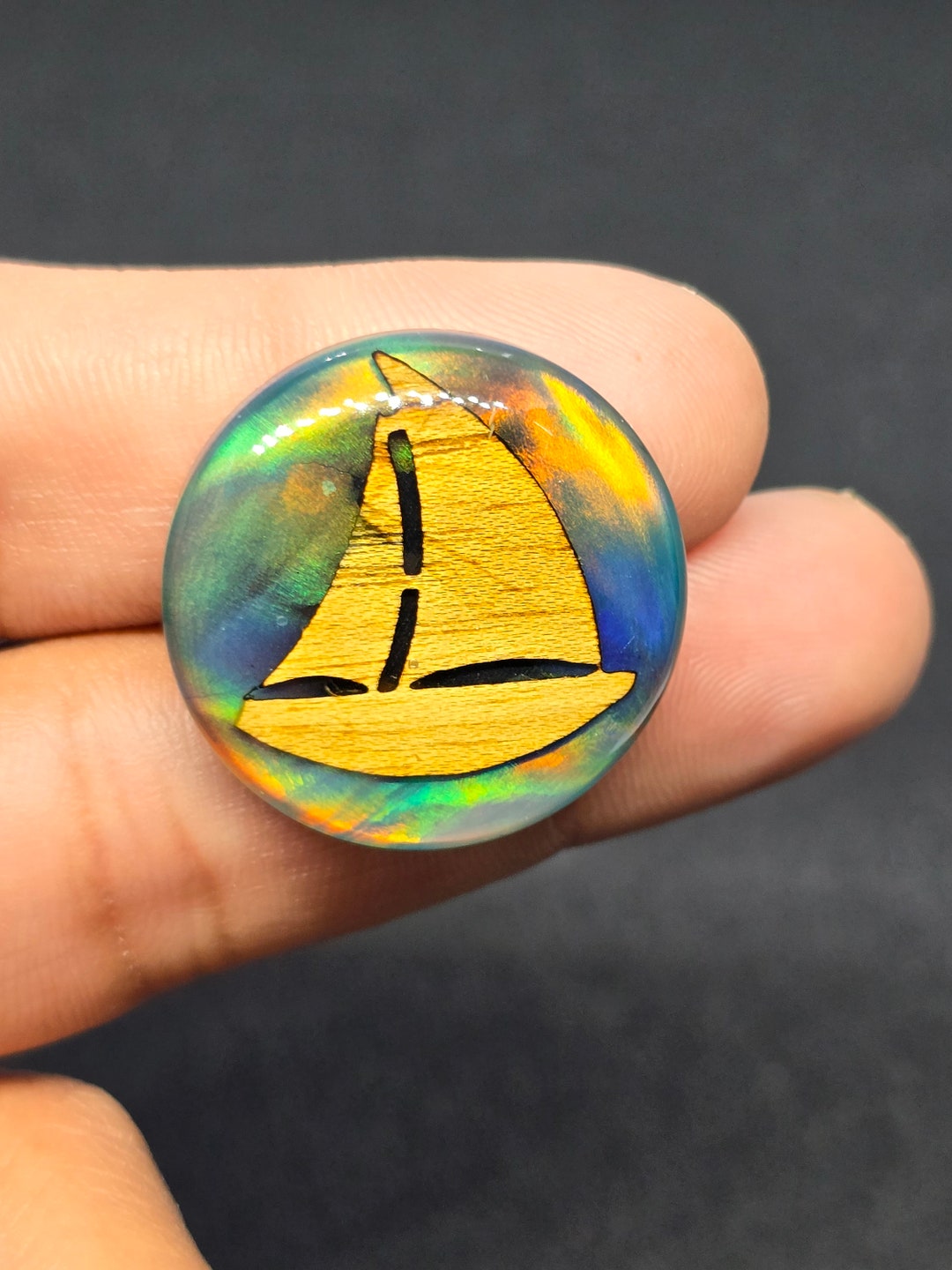 Beautiful Handcrafted Wooden Boat Inaly in Crystal and Aurora Opal ...