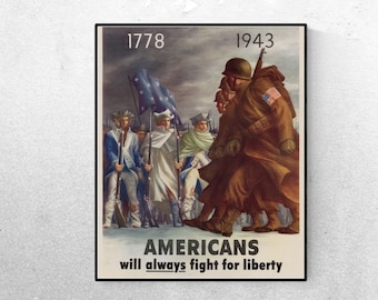 1943 Vintage World War II Poster Americans Will Always Fight for ...
