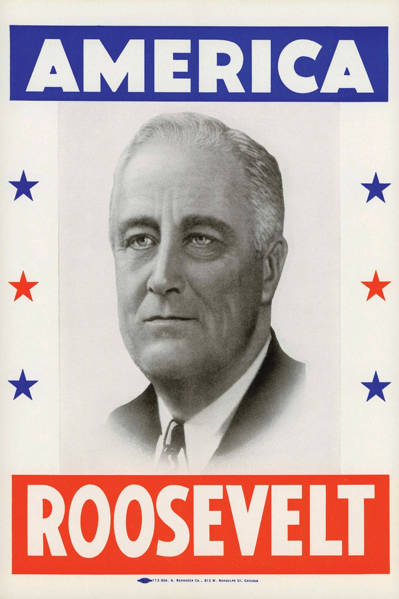 FDR Presidential Campaign Poster Reprint. Franklin Delano Roosevelt ...