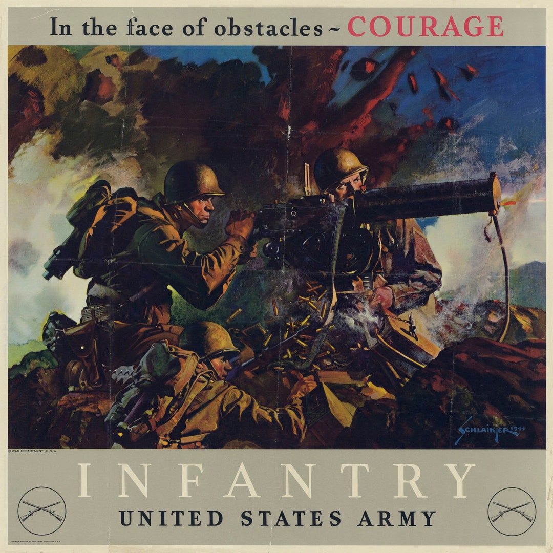 World War II Vintage Poster Reprint "in the Face of Obstacles - COURAGE ...