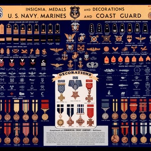 1942 WWII U.S. Navy, Marines and Coast Guard Insignia, Medals ...