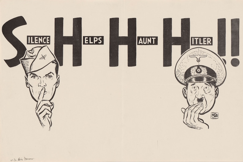 SHHHH!! World War II Vintage Poster "silence Helps Haunt Hitler" WW2 ...
