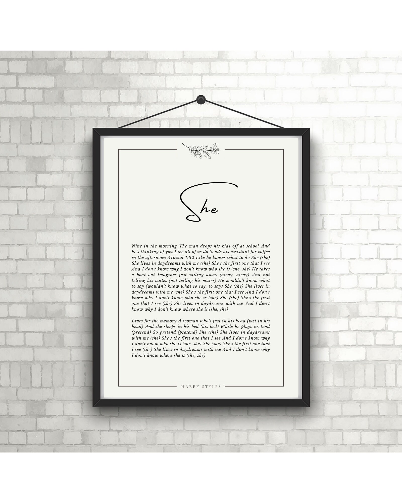She by Harry Styles Lyrics Digital Download Poster - Etsy Italia
