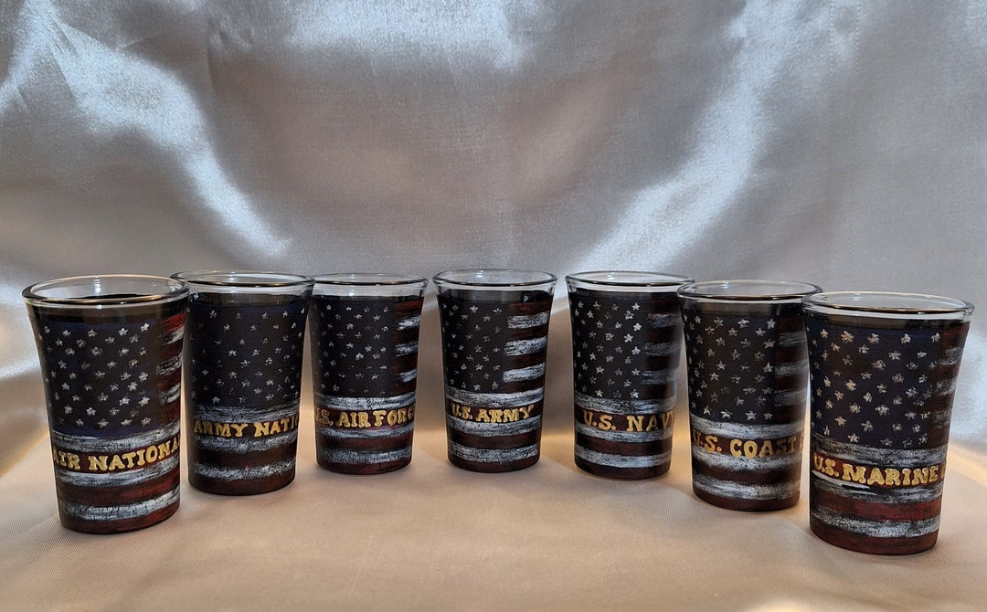Patriotic Rustic Military American Flag Shot Glass Hand Painted in the ...