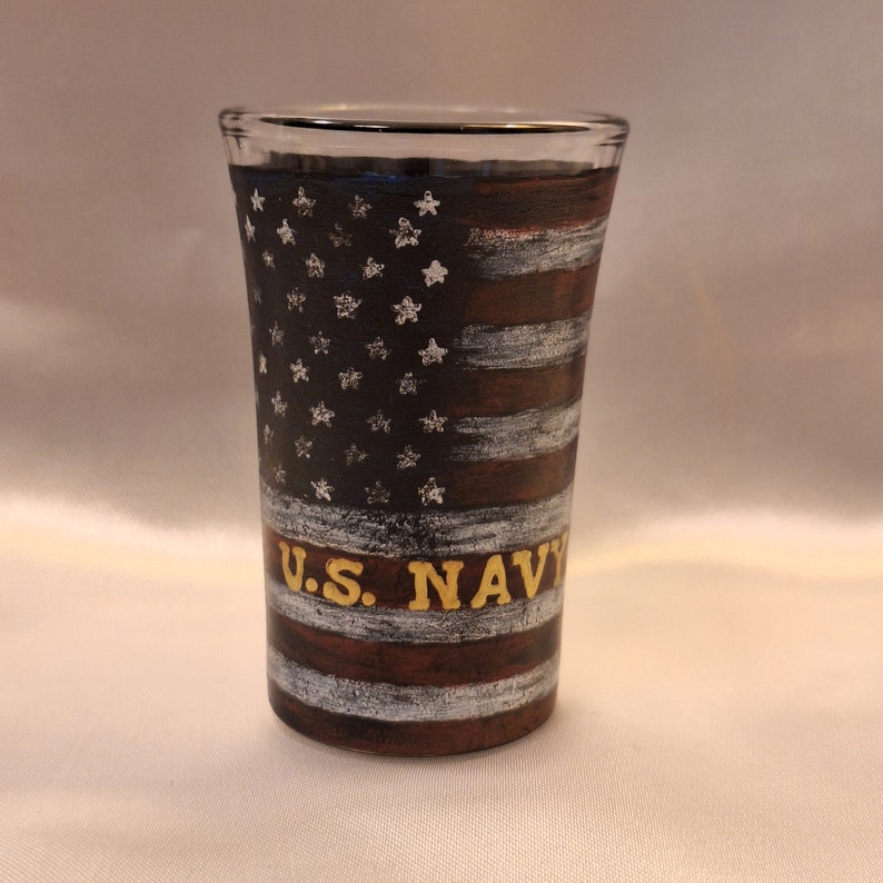 Patriotic Rustic Military American Flag Shot Glass Hand Painted in the ...