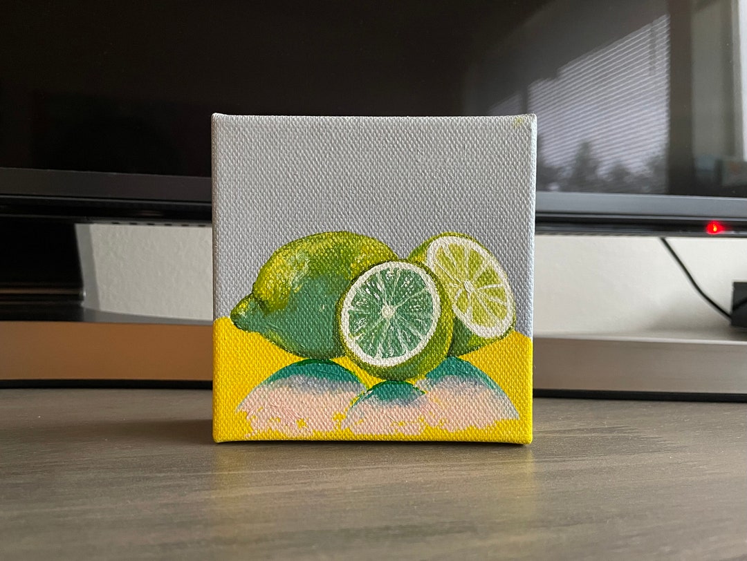 Lime Original Handmade Oil Painting on Canvas, 4x4 Kitchen Fruit ...